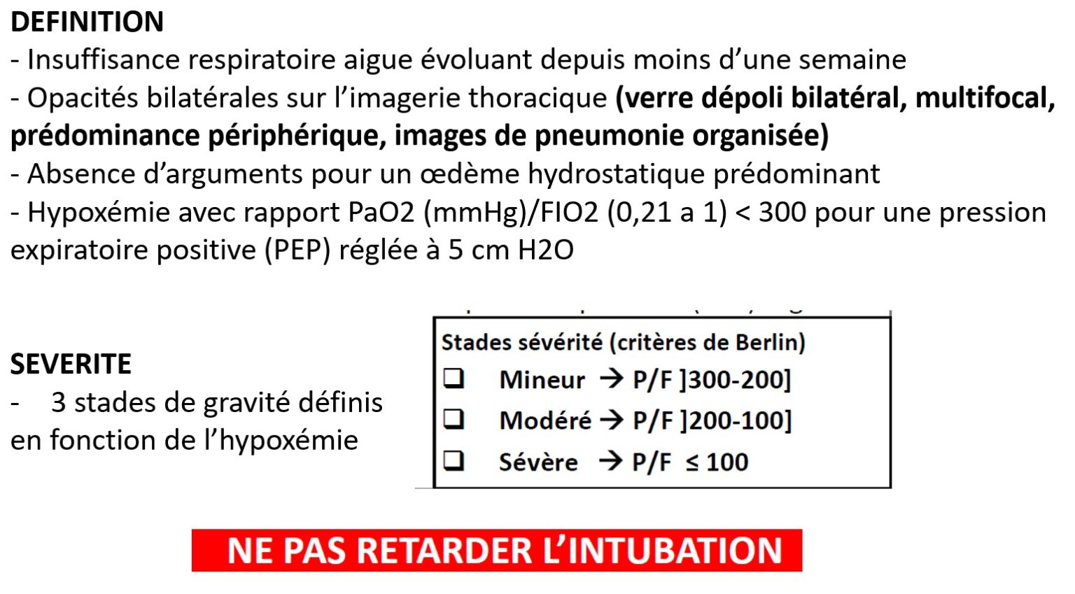 Réanimation / Ventilation / Définition SDRA - COVID-19 Fiches pratiques