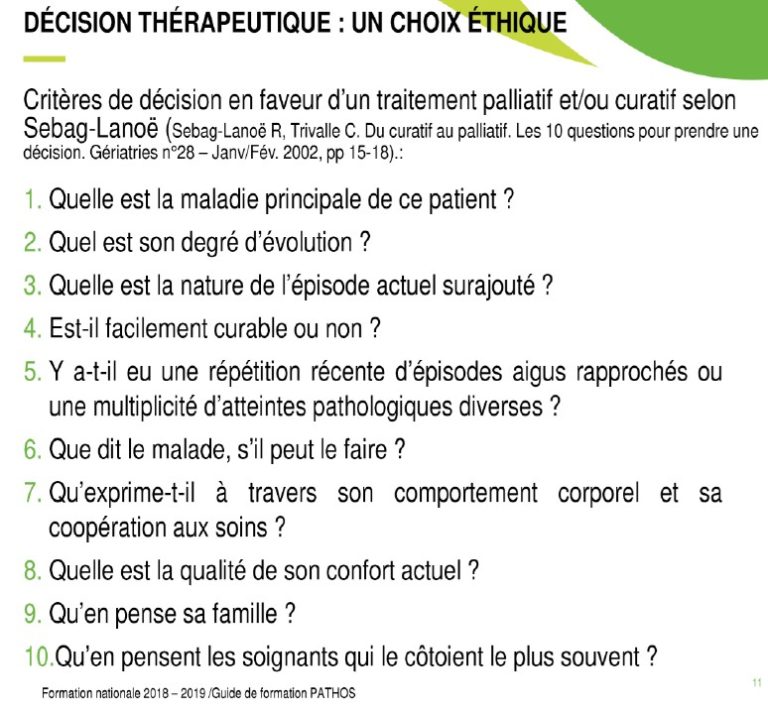 EHPAD / Prise en charge / Aide éthique à la décision thérapeutique ...
